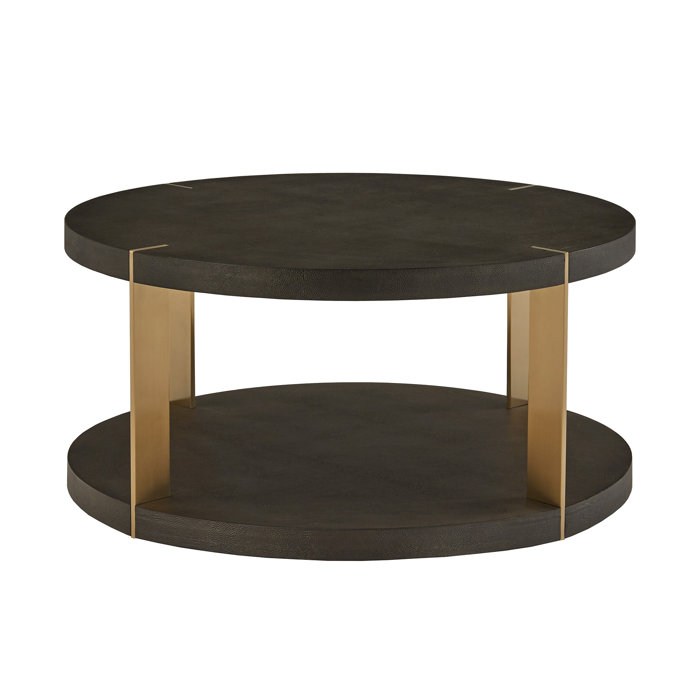 Mercer41 Sula Gold Finish Metal Dark Brown Faux Shagreen Round Table - Dark Brown, Coffee Table ...